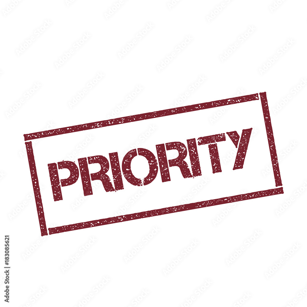 Priority rectangular stamp. Textured red seal with text isolated on ...