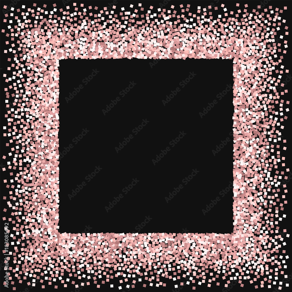 Pink gold glitter. Square messy frame with pink gold glitter on black ...