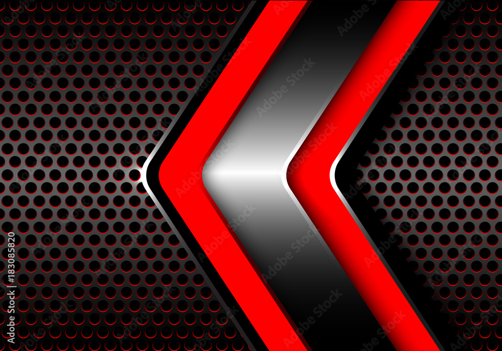 Abstract red silver arrow on gray circle mesh metal design modern ...