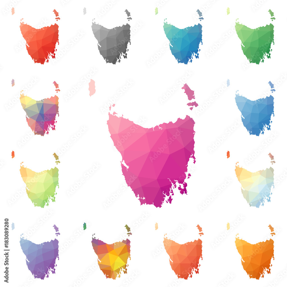 Tasmania geometric polygonal, mosaic style island maps collection ...