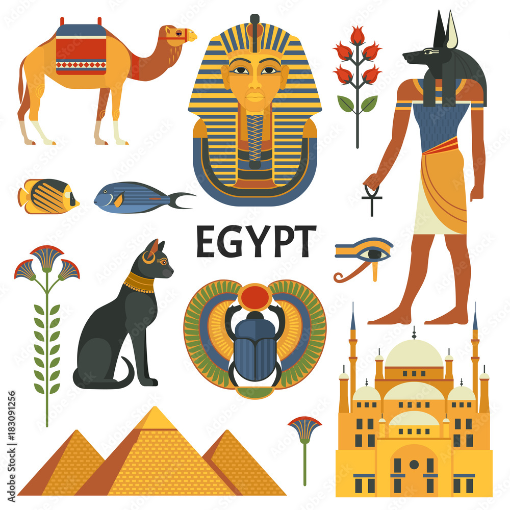 Egypt icons set. Vector collection of Egyptian culture and nature ...