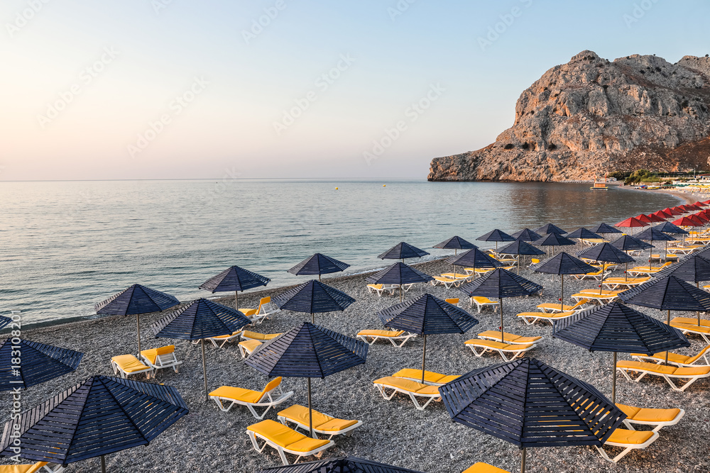 The main beach of Kolymbia, a sun-soaked resort in an idyllic place ...