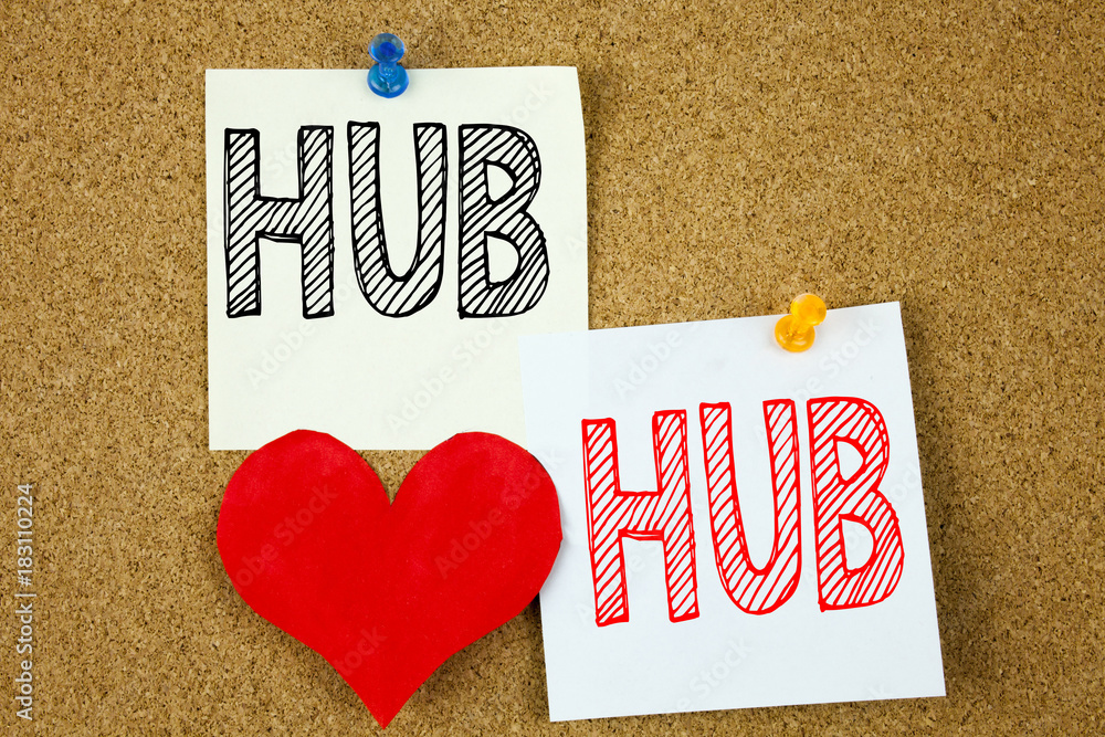 Conceptual hand writing text caption inspiration showing HUB concept ...