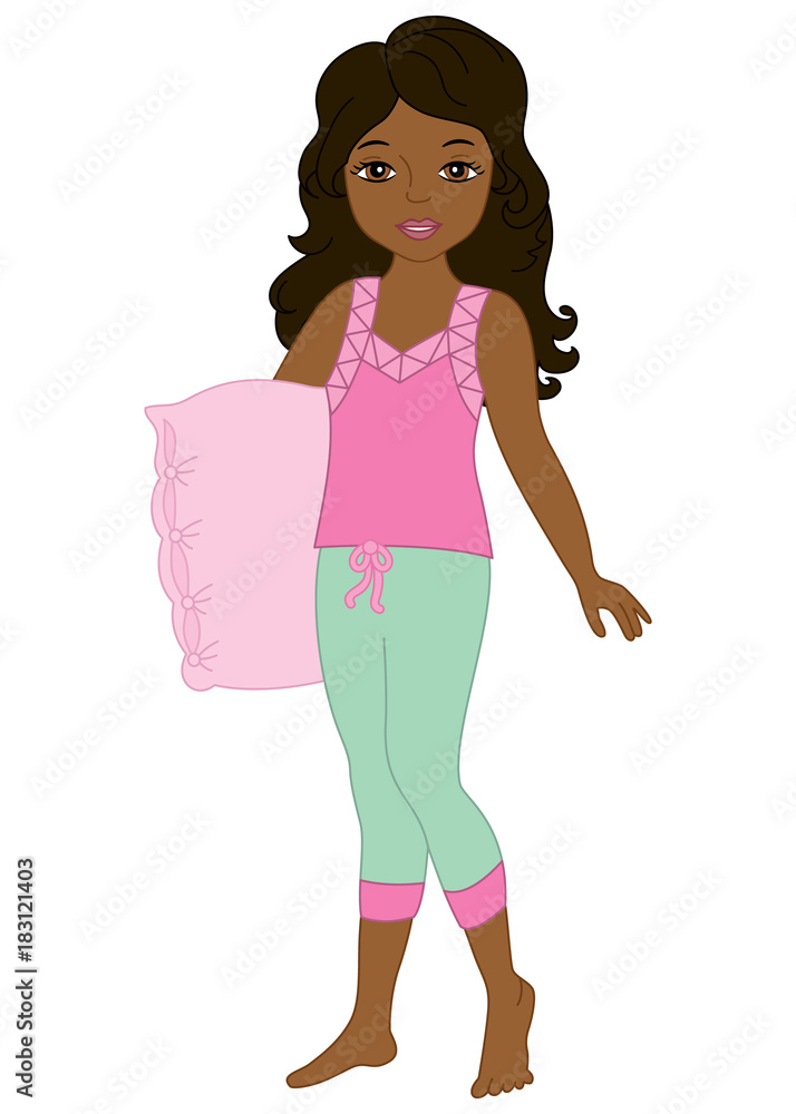 Girl Put On Pajamas Clipart