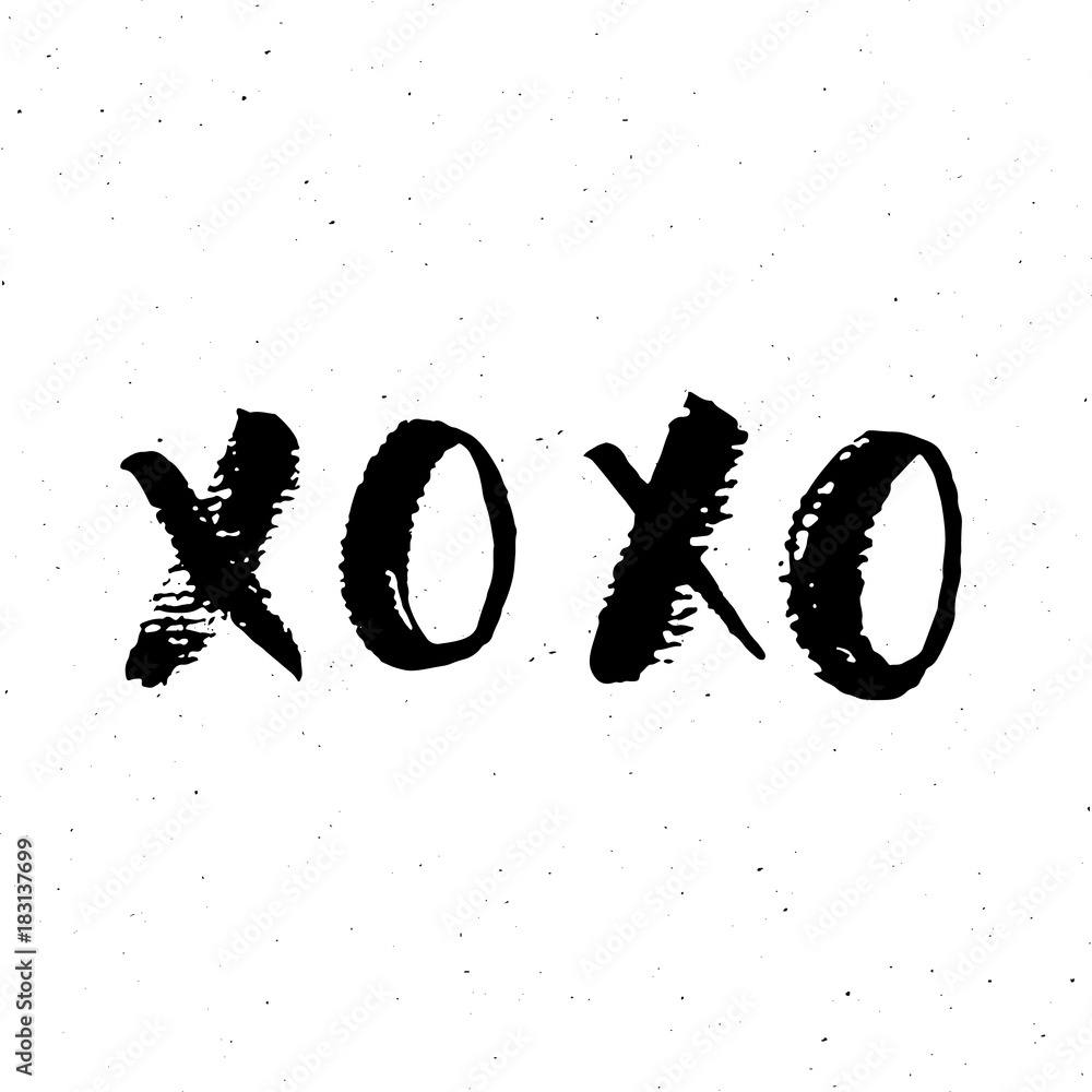 XOXO brush lettering sign, Grunge calligraphiv c hugs and kisses Phrase ...