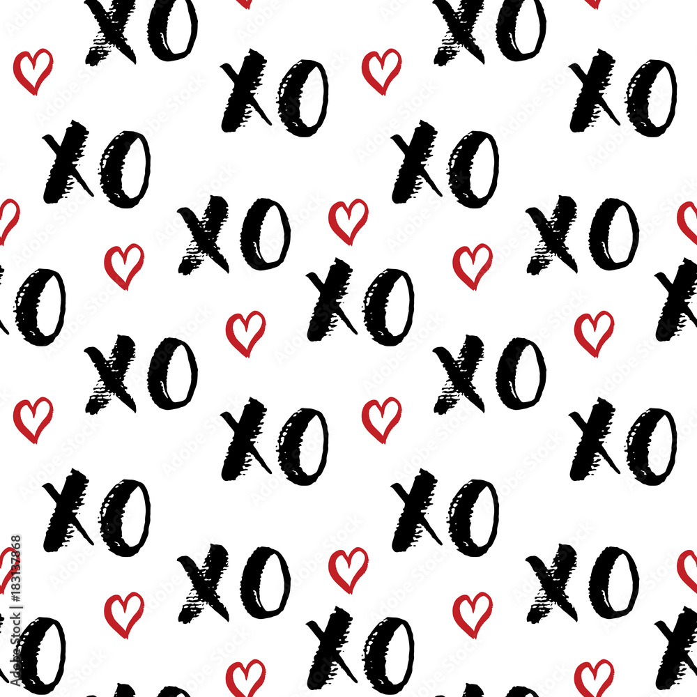 XOXO brush lettering signs seamless pattern, Grunge calligraphiv c hugs ...