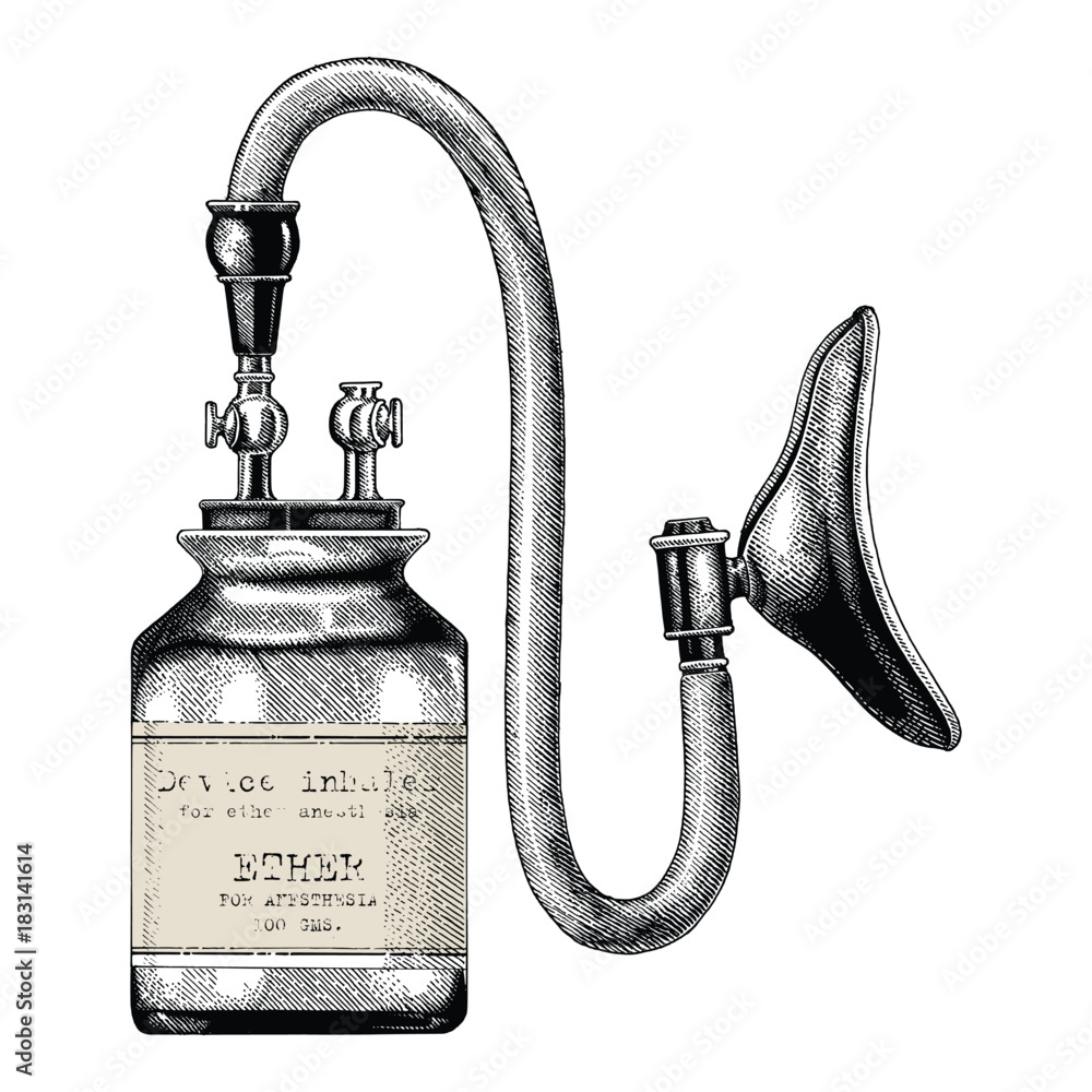 Device inhaler for ether anesthesia vintage clipart hand drawing ...