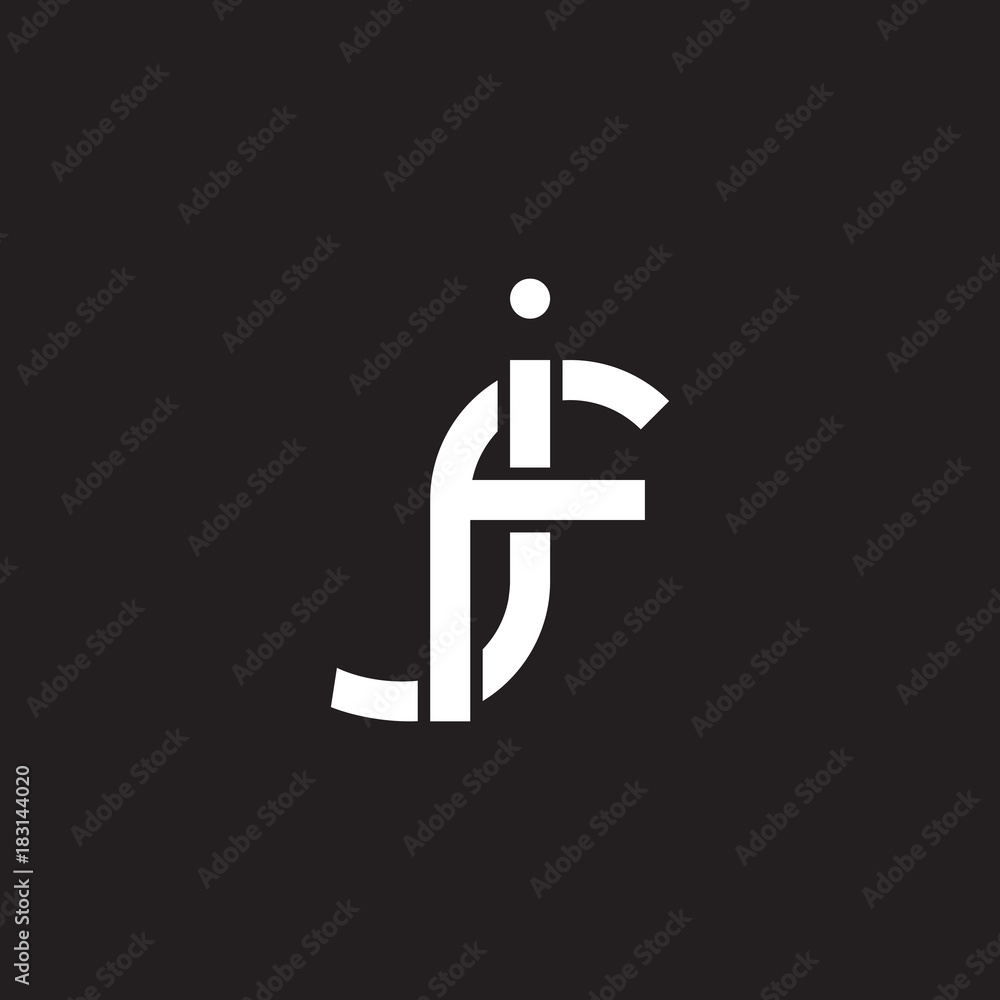 Initial lowercase letter jf, fj, overlapping circle interlock logo, white color on black ...