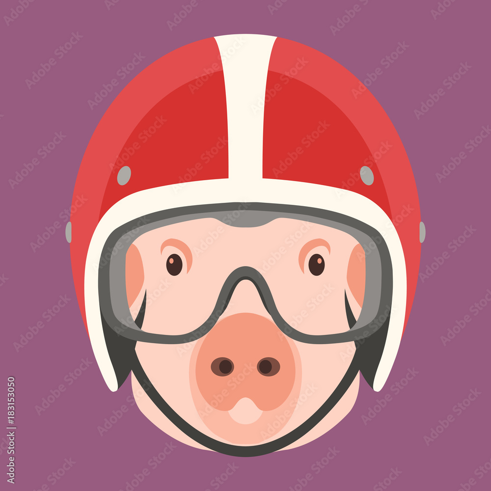 pig face in helmet vector illustration flat style front Stock Vector ...