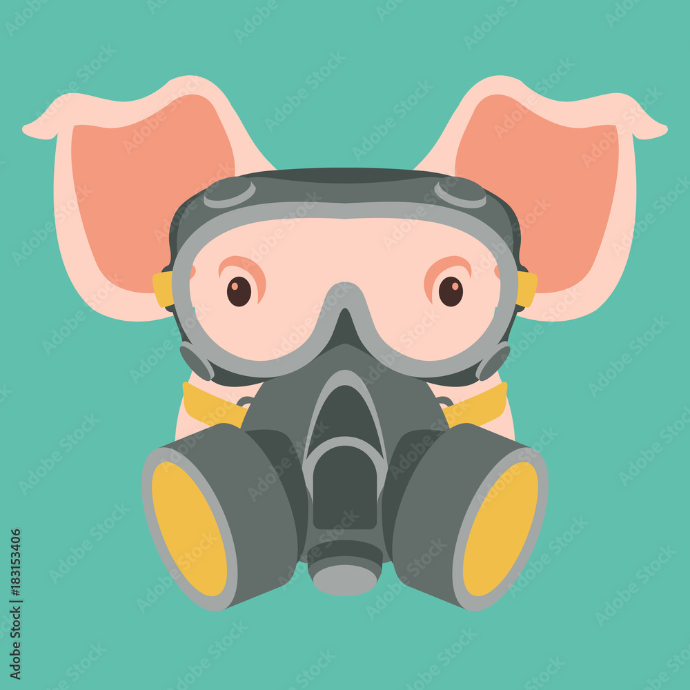 pig face in gas mask vector illustration flat style front Stock Vector ...