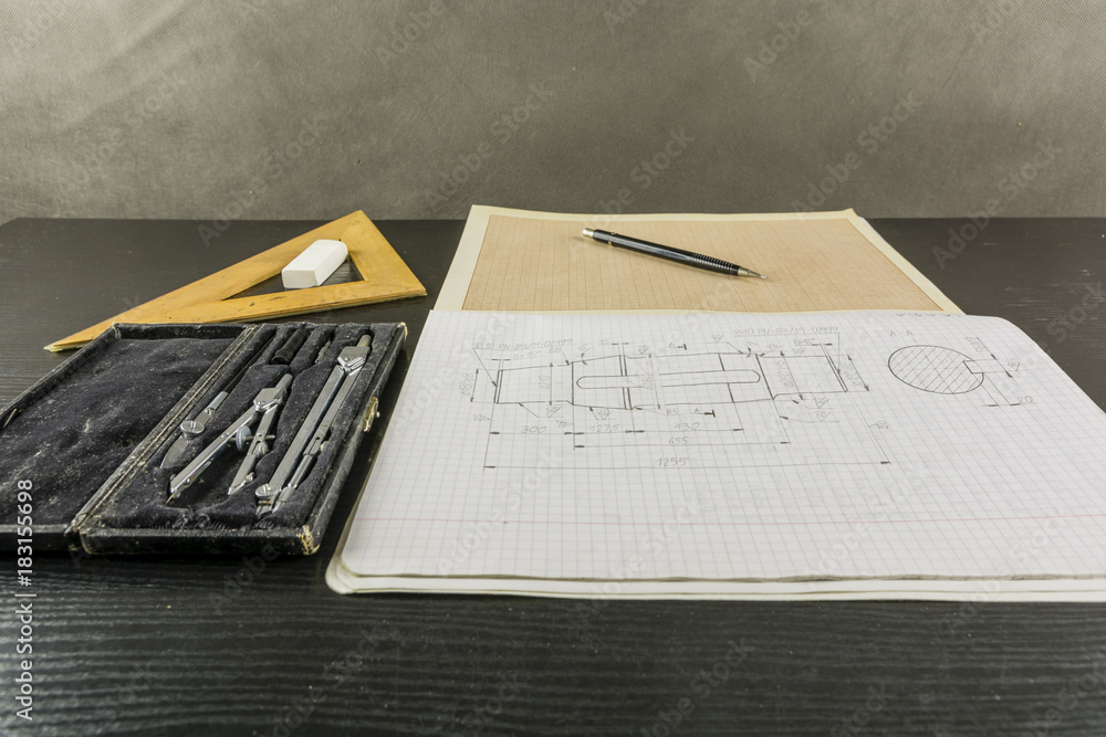 Learning technical drawing at technical school and engineering studies ...