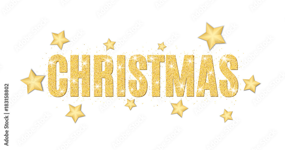 Christmas text made of golden particles on a white background. Gold ...
