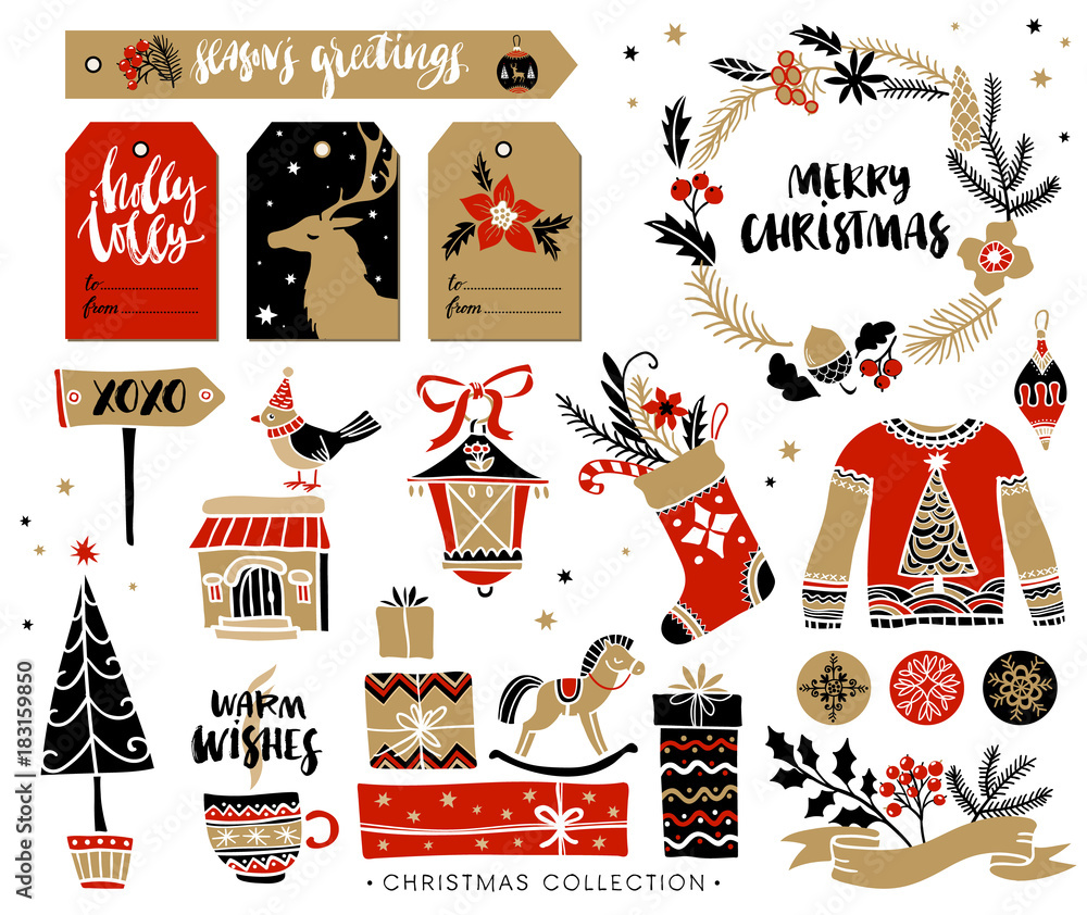Poster Christmas hand drawn design elements with calligraphy – Wall Art ...