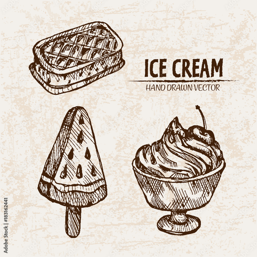 Digital vector detailed line art ice cream Stock Vector | Adobe Stock