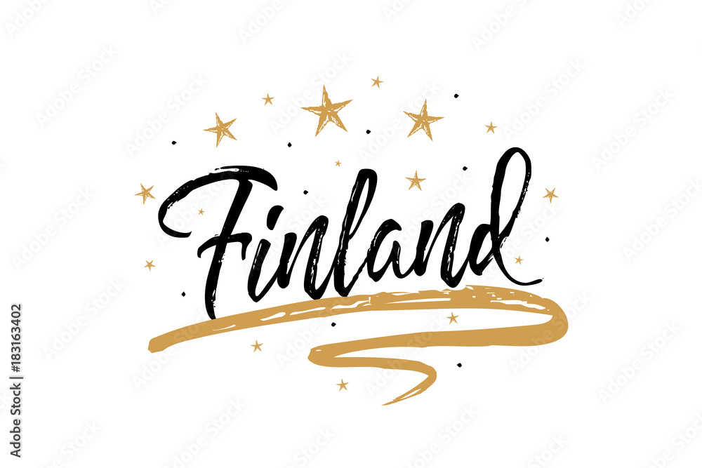 Finland. Name country word text card, banner script. Beautiful ...