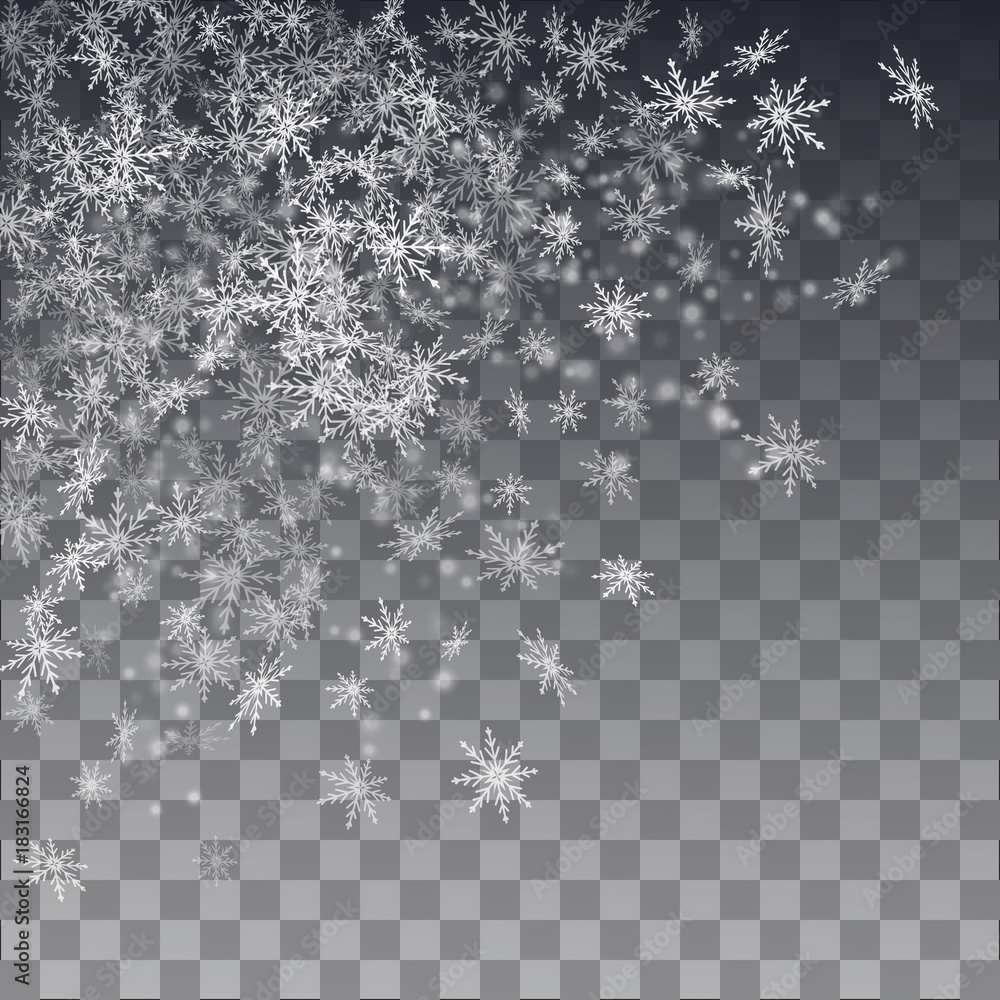 Falling snow on a transparent background. Vector illustration 10 EPS ...