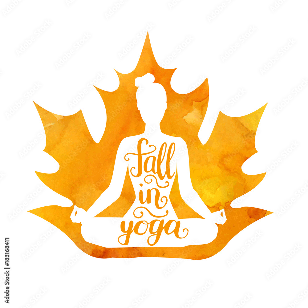 Fall in yoga. Seasonal promotion of fitness classes. Vector ...