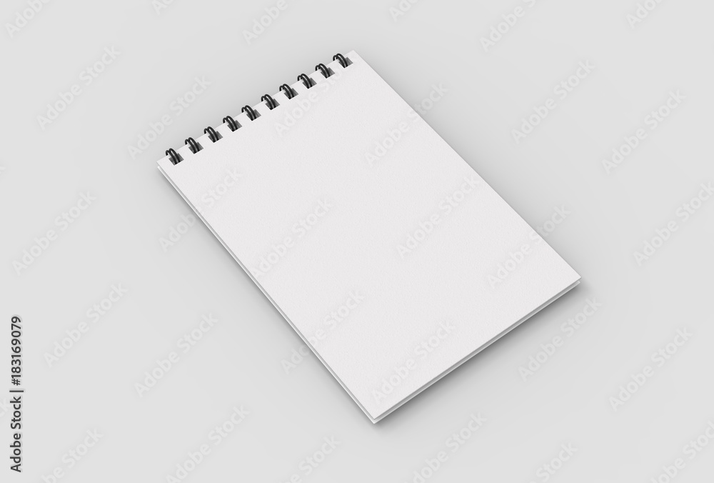 Spiral binder notebook mock up isolated on soft gray background. 3D ...
