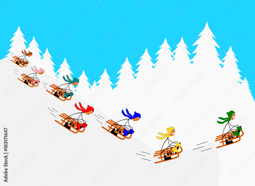 Strichmännchen beim Rodeln Stock Vector | Adobe Stock