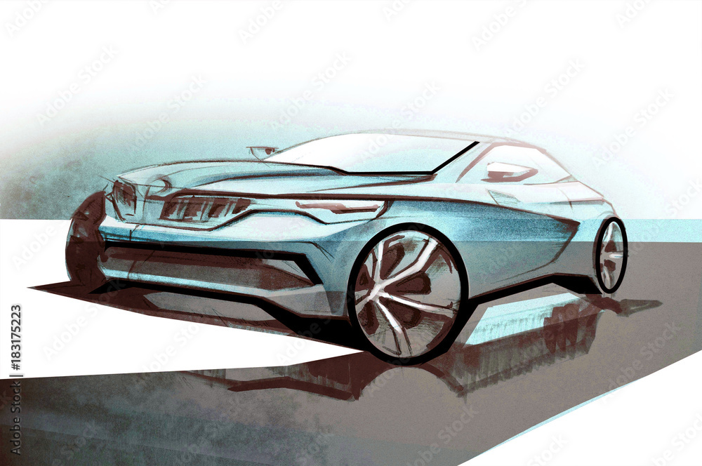 Design sporty exterior car is drawing brush color painting. Vehicle is ...