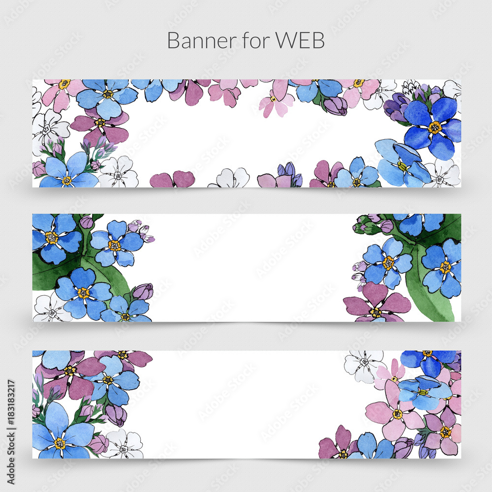 Wildflower forget-me-not flower frame in a watercolor style. Full name ...