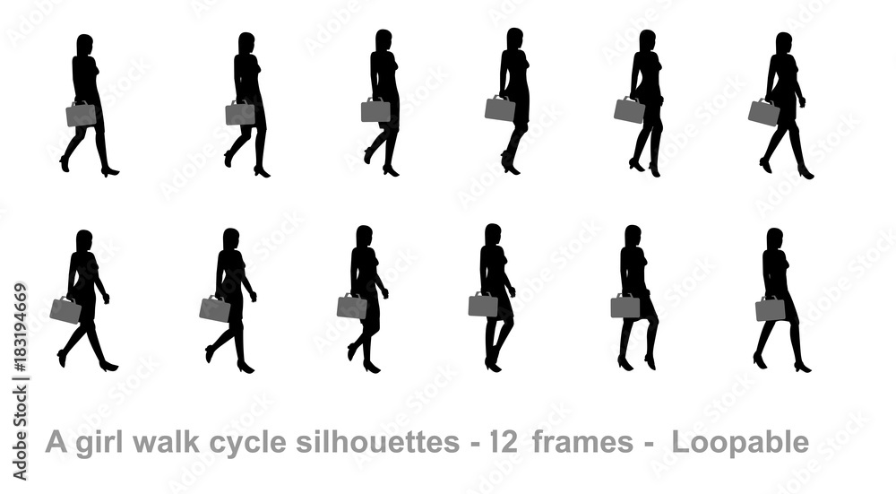 Business girl walk cycle animation sprite sheet, Women walk cycle ...