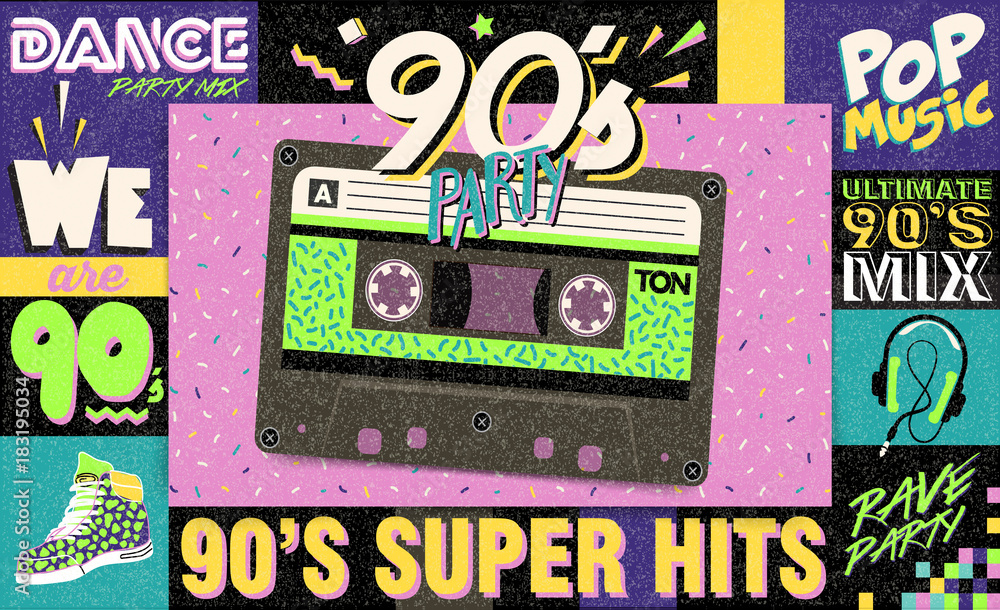 90 s Music Mix Trendy Retro Style Design Club 90 s Party 90s