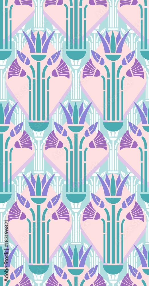 wallpaper pattern of stylized papyrus flowers in art deco style, modern ...