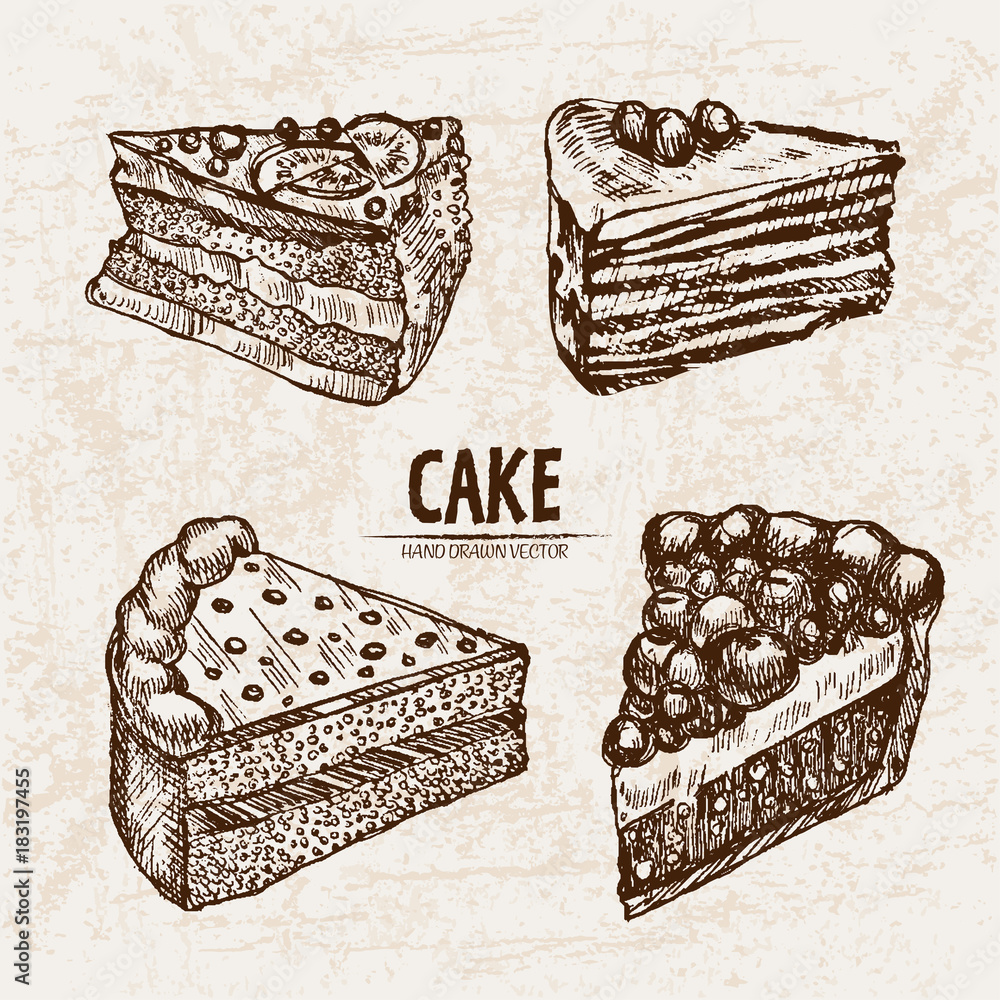 Digital vector detailed line art cake Stock Vector | Adobe Stock