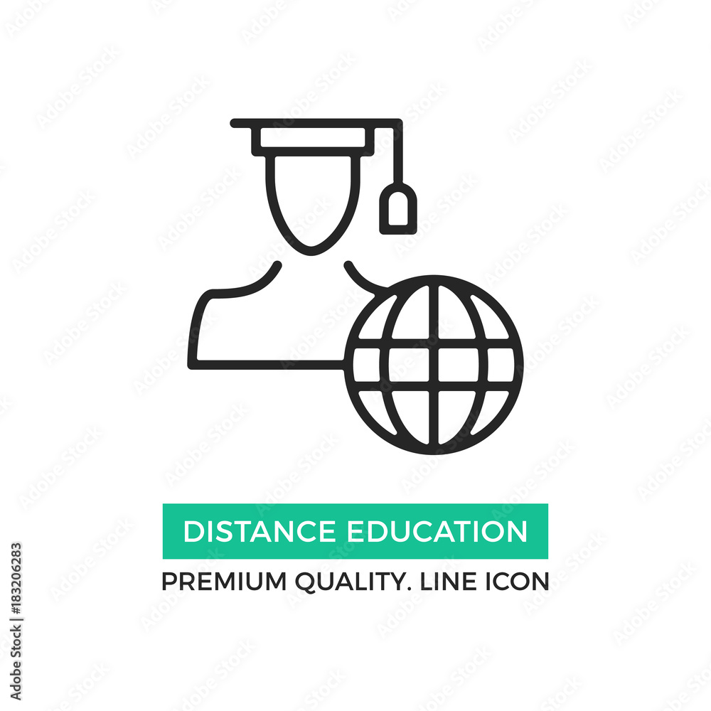 Vector distance education icon. Student with graduation hat and earth ...