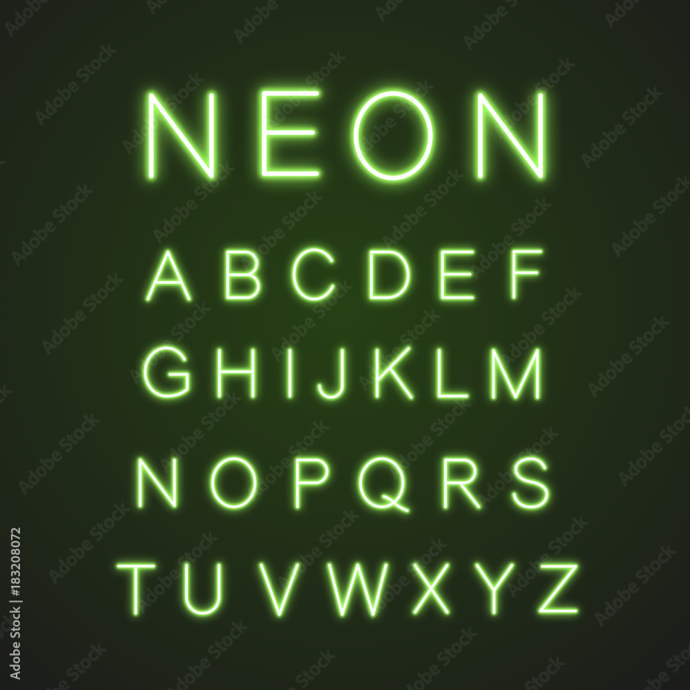 Green alphabet neon light icons set Stock Vector | Adobe Stock