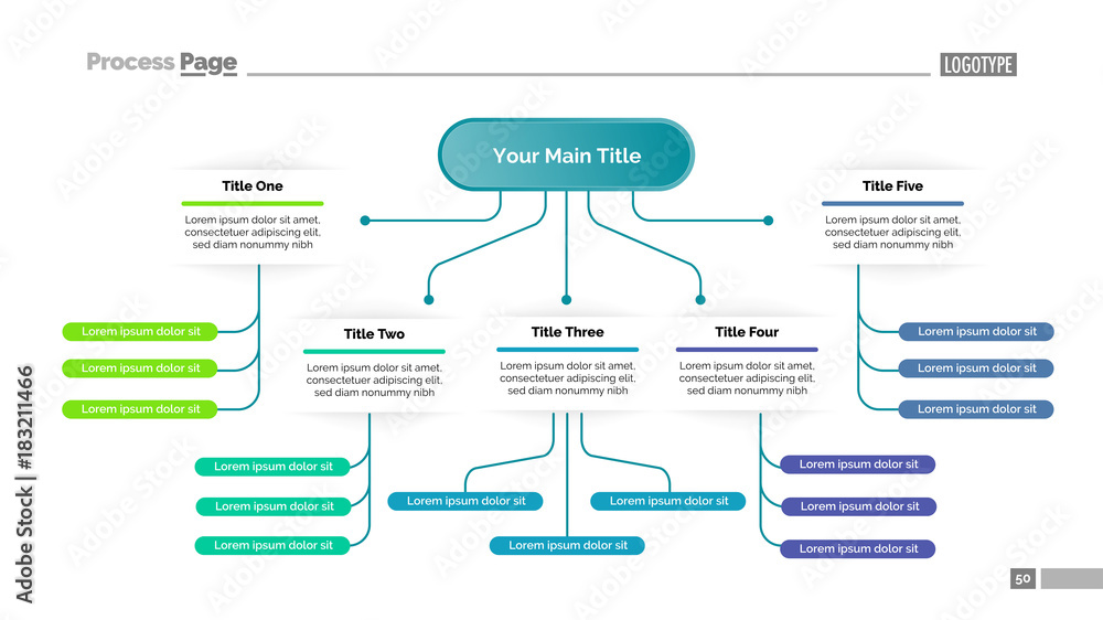 Tree Chart with Five Elements Template Stock Vector | Adobe Stock