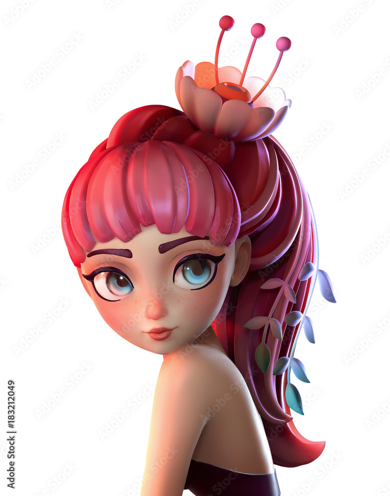 3d rendering of a cartoon Flower Girl Stock Illustration | Adobe Stock