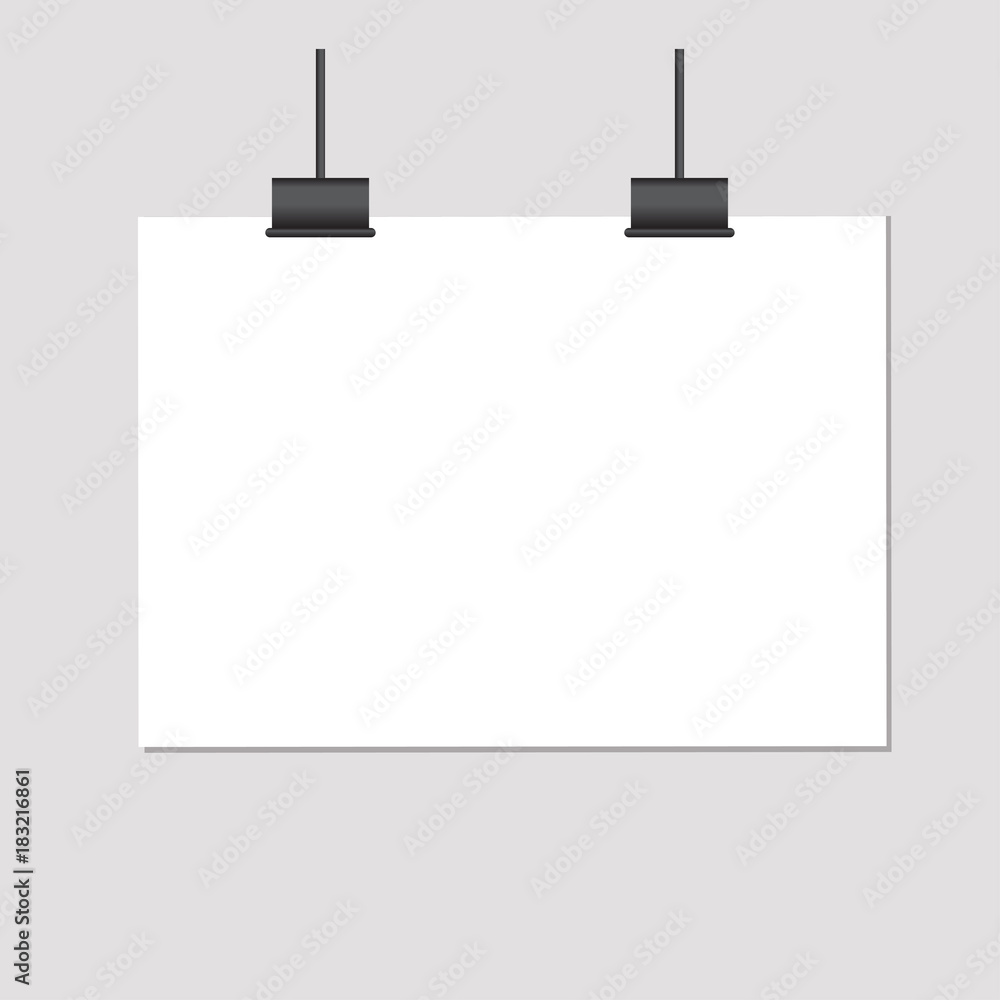 White poster hanging on binder. Transparent background with mock up ...