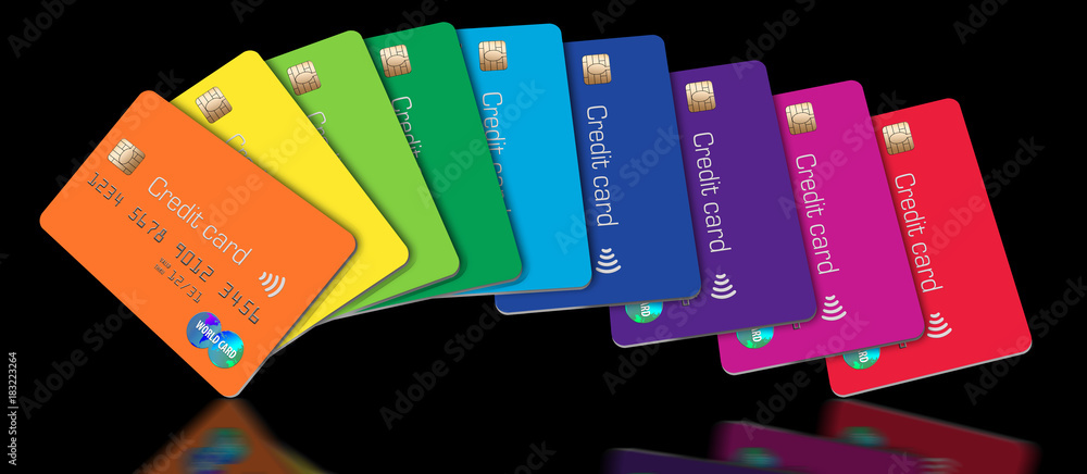 Nine credit cards display the full spectrum of colors in this ...