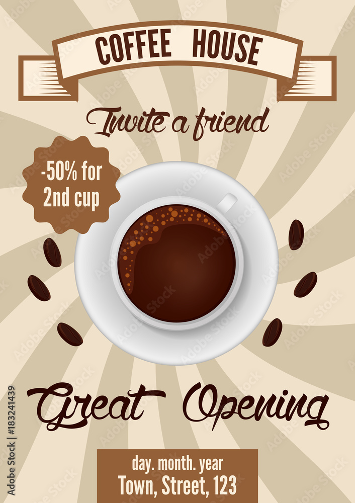 Coffee house flyer. Invitation for great opening Stock Vector | Adobe Stock