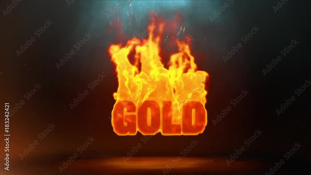 gold Word Hot Burning on Realistic Fire Flames Sparks And Smoke ...