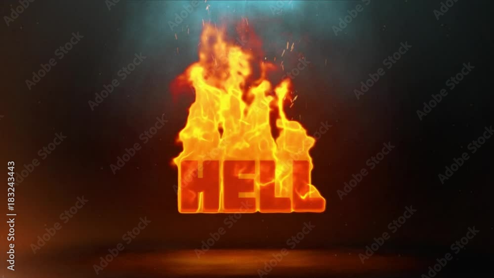Hell Word Hot Burning on Realistic Fire Flames Sparks And Smoke ...