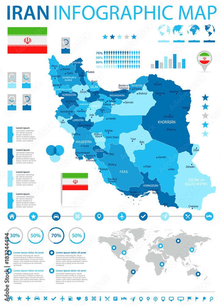 Iran - infographic map and flag - Detailed Vector Illustration Stock ...