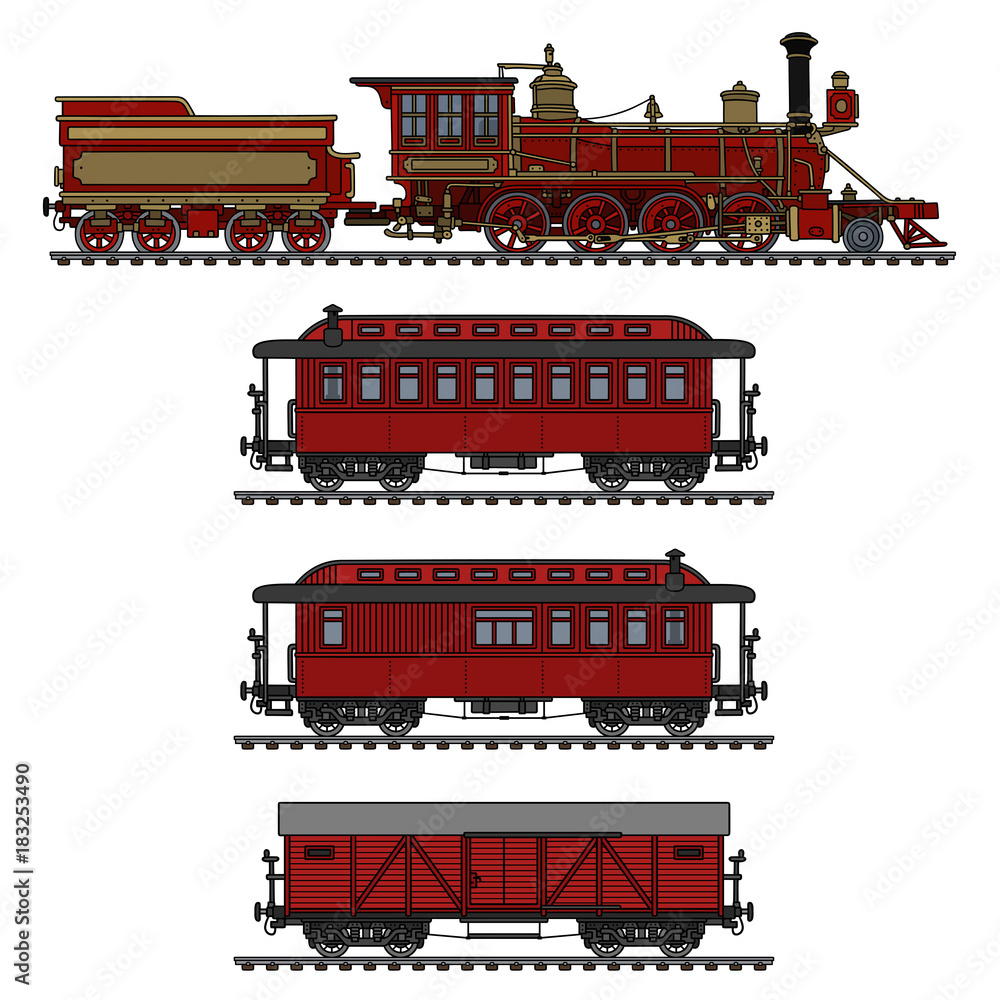 Vintage red american wild west steam train Stock Vector | Adobe Stock