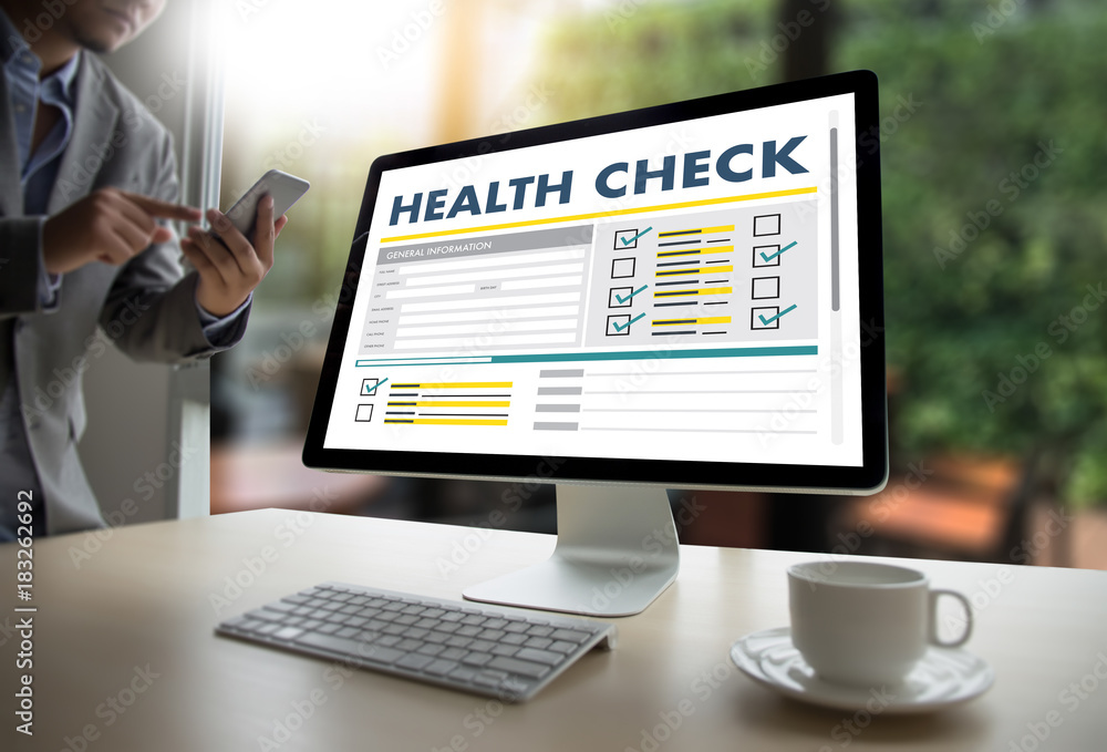 Digital HEALTH CHECK Concept working with computer interface as medical ...