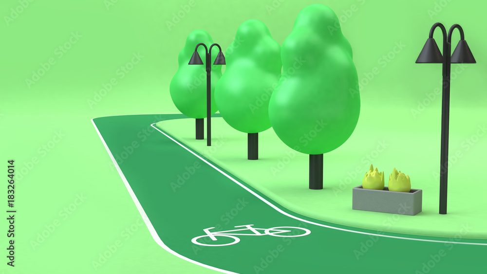 bike lane green nature parks tree cartoon style transportation city ...
