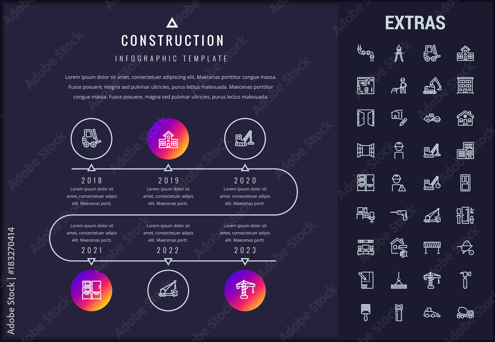 Construction timeline infographic template, elements and icons ...