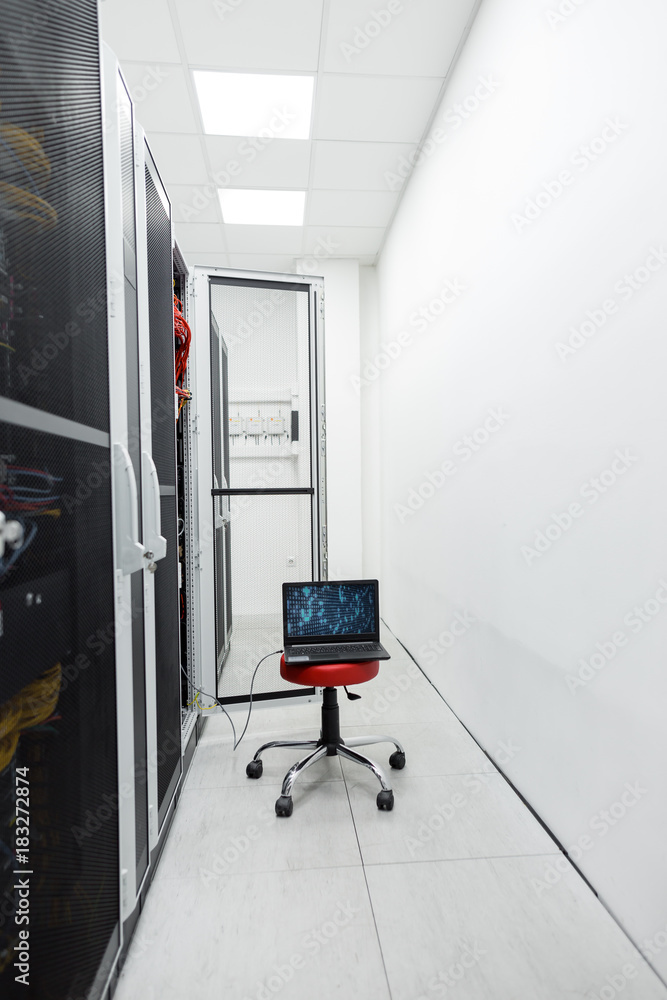 White Server Room with laptop and numbers on screen, laptop making ...