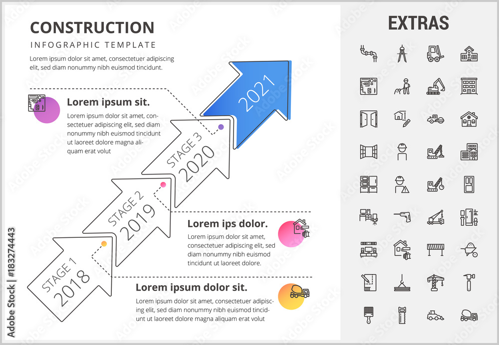 Construction timeline infographic template, elements and icons ...