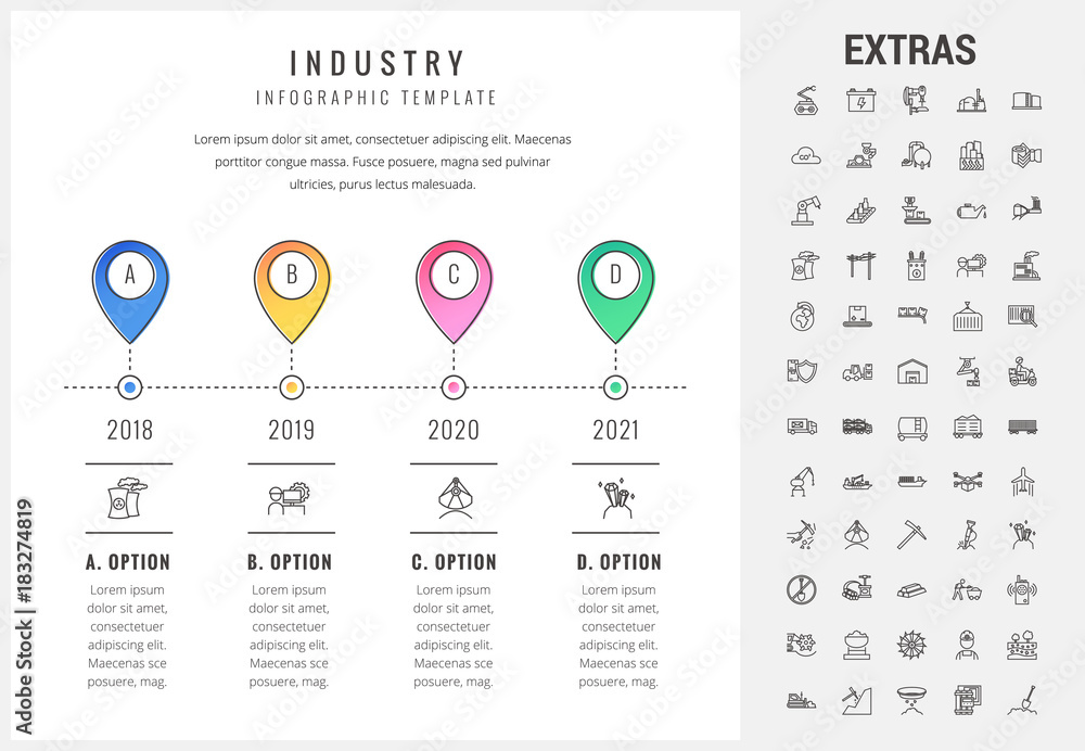 Industry timeline infographic template, elements and icons. Infograph ...