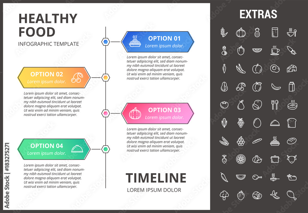 Healthy food timeline infographic template, elements and icons ...