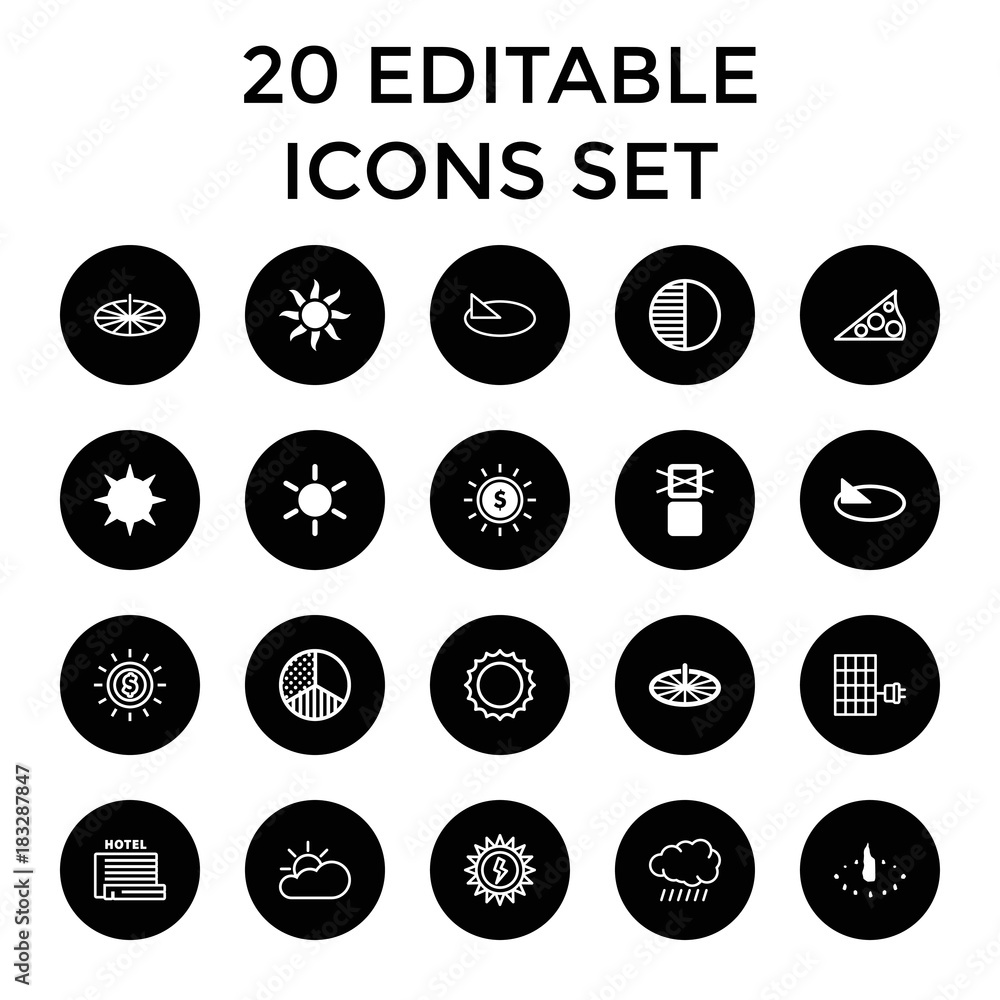 Sunlight icons. set of 20 editable filled and outline sunlight icons ...