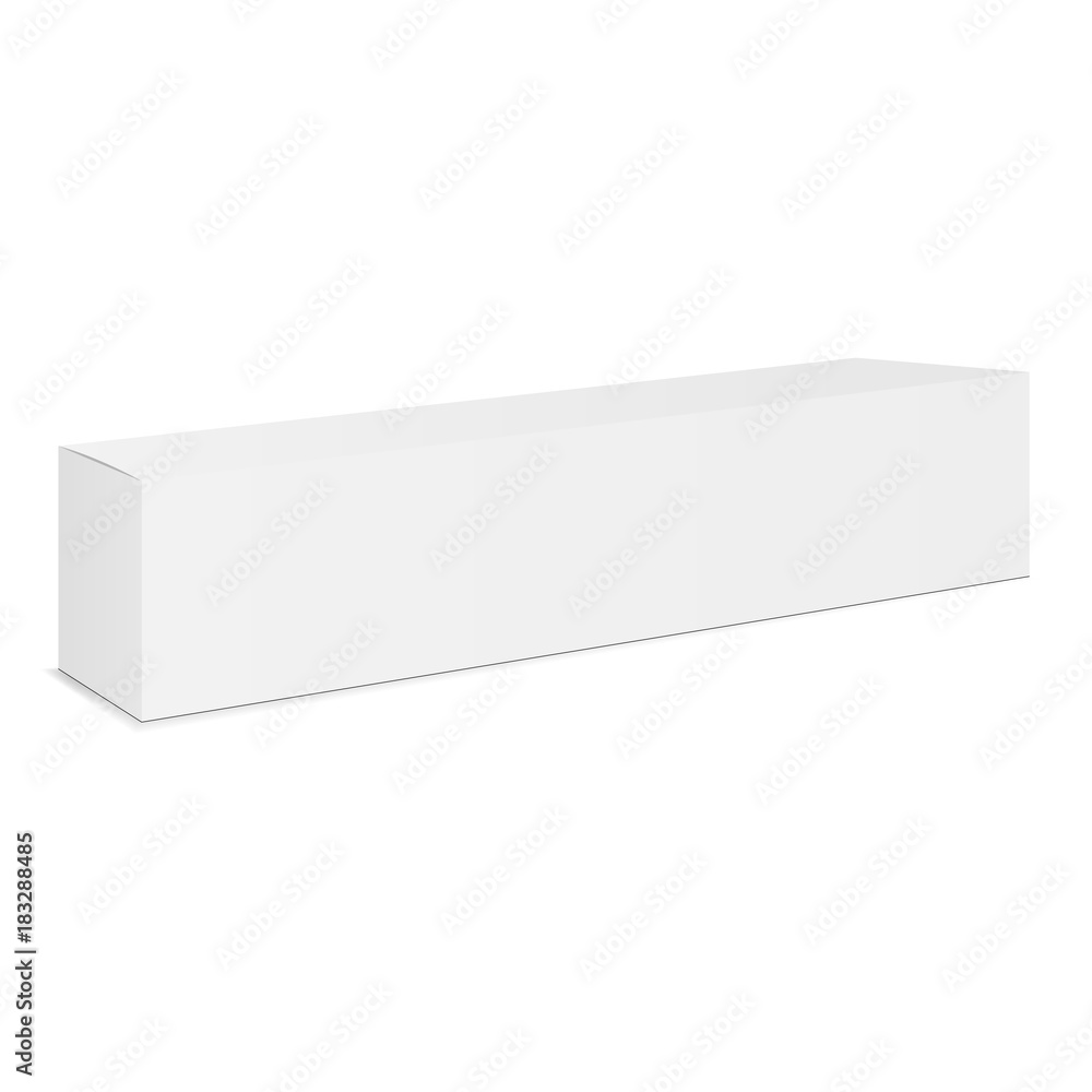 Long white cardboard packaging mockup - side view. Rectangular closed ...