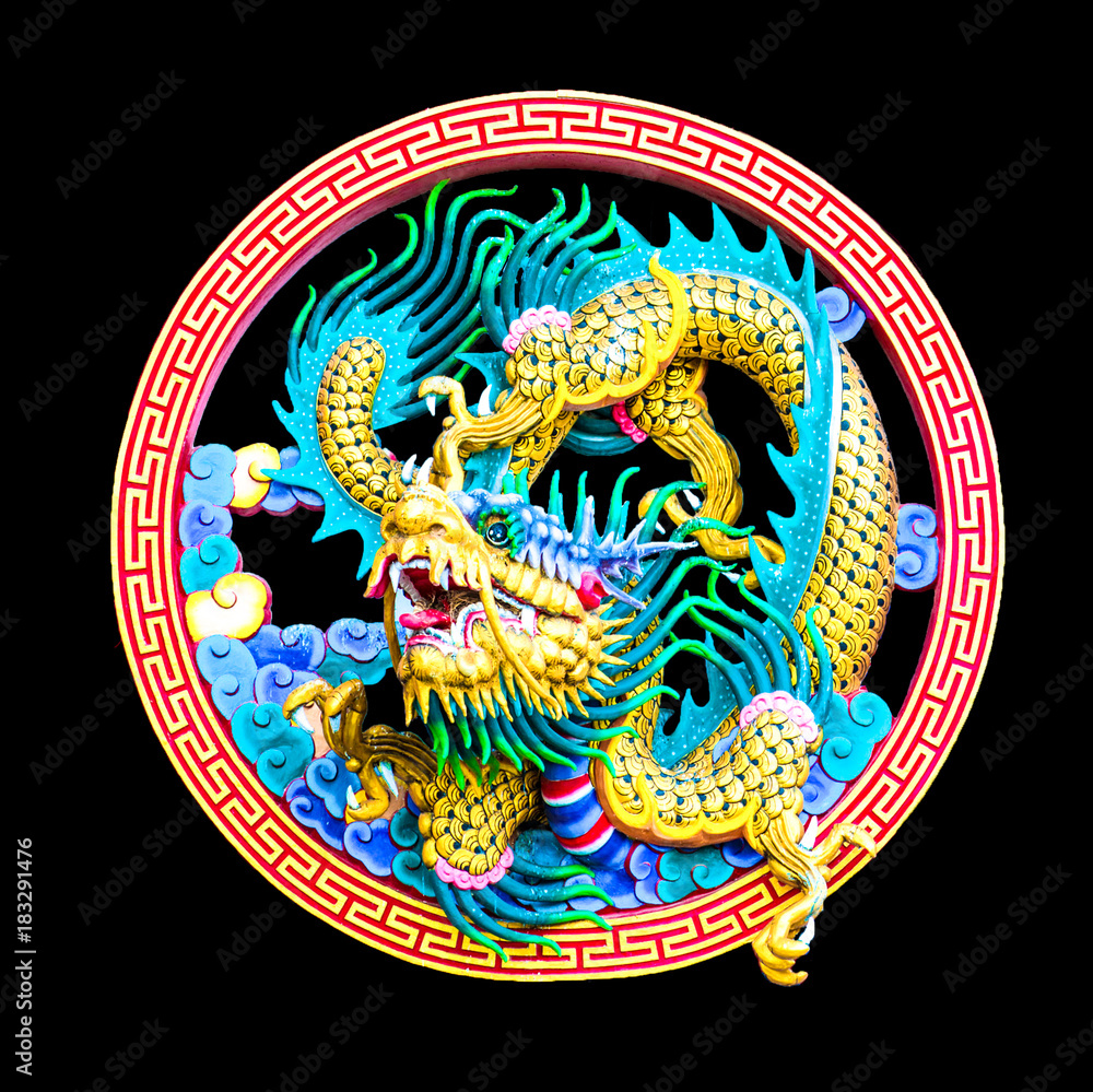 Chinese dragon circle on black background Stock Photo | Adobe Stock